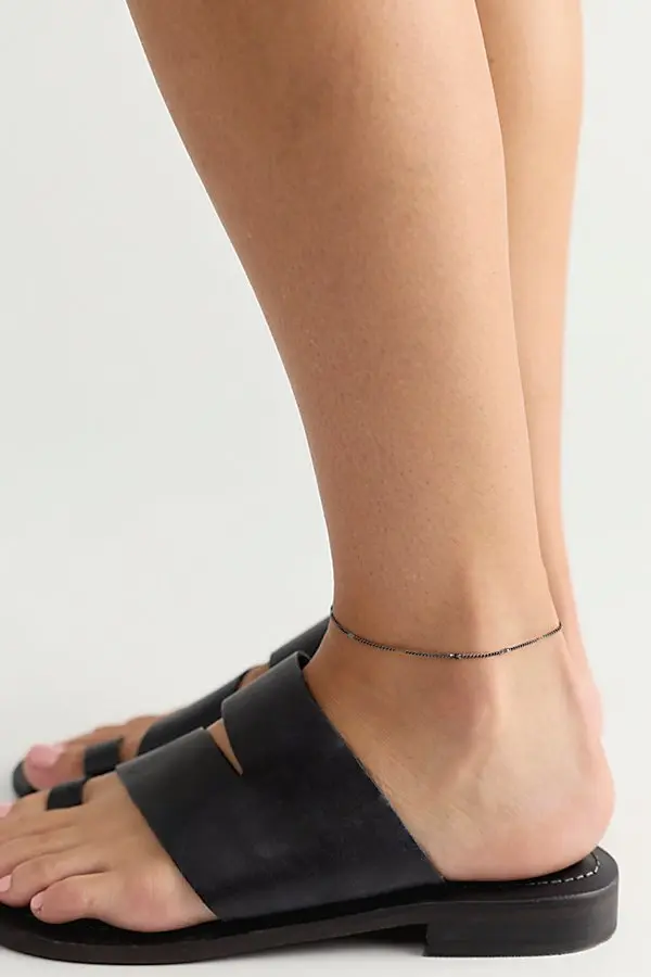 Free People Flora Chain Anklet With Satellite Detail - Hematite