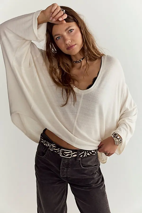 We The Free Like No Other" Silk Long Sleeve Tee - Tea