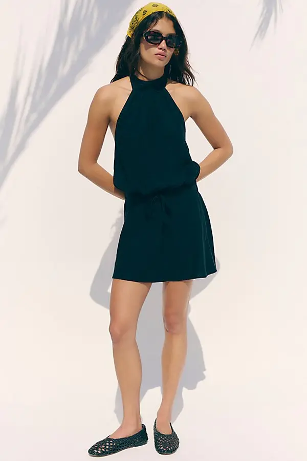 Free People Sandshell Linen Drea Mini Dress At - Black