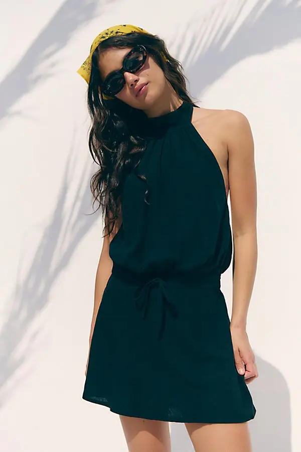 Free People Sandshell Linen Drea Mini Dress At - Black
