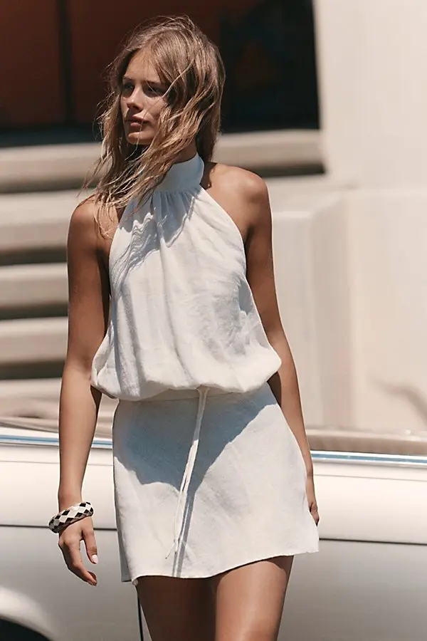 Free People Sandshell Linen Drea Mini Dress At - Moonglow