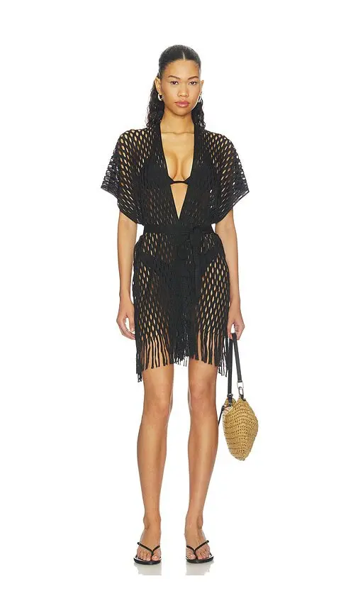 Luli Fama Caught Up Short Caftan - Black