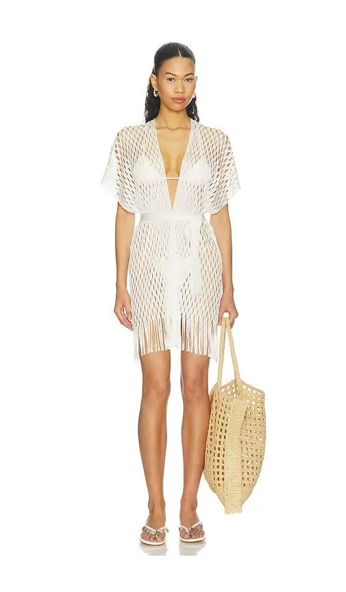 Luli Fama Caught Up Short Caftan - Ivory