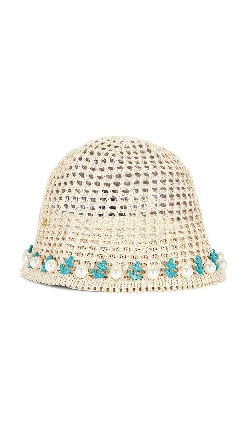 Lele Sadoughi Maya Pearl Anchor Bucket Hat - Creme