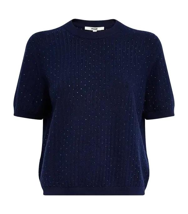 Maje Wool-blend Embellished Sweater - Blue
