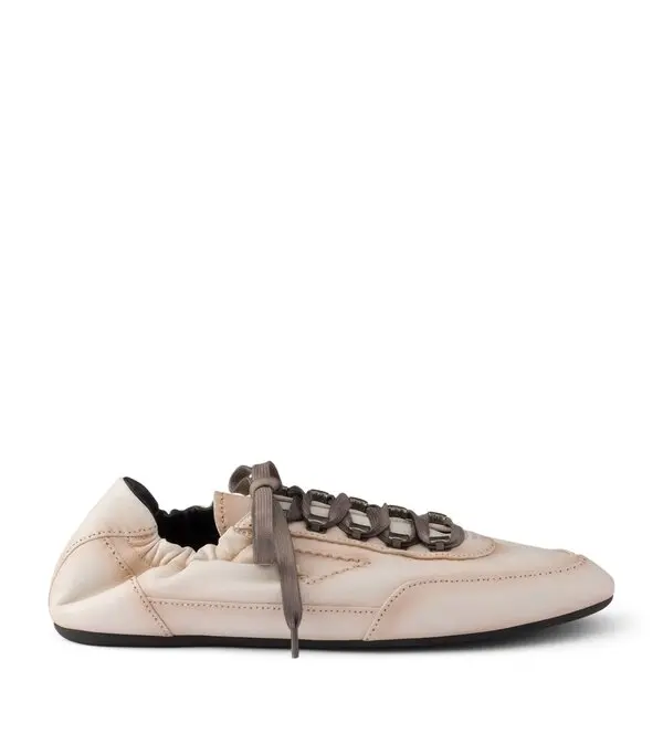 Prada Lambskin Collapse Sneakers - Neutral