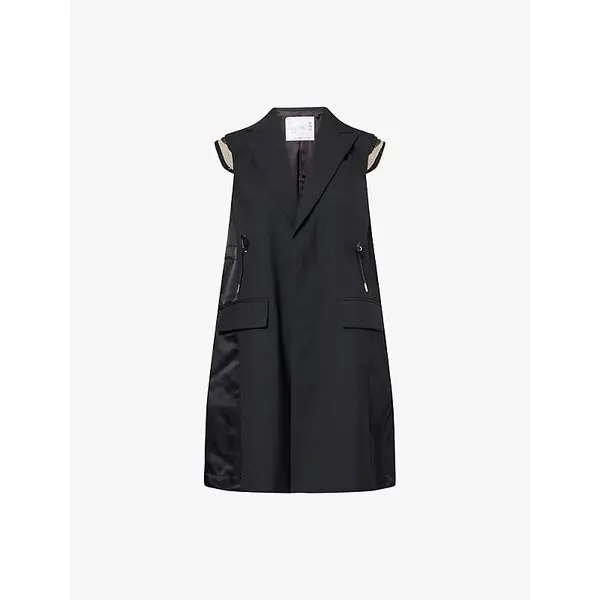 Sacai Sleeveless Wool-blend And Nylon Contrast Vest - Black