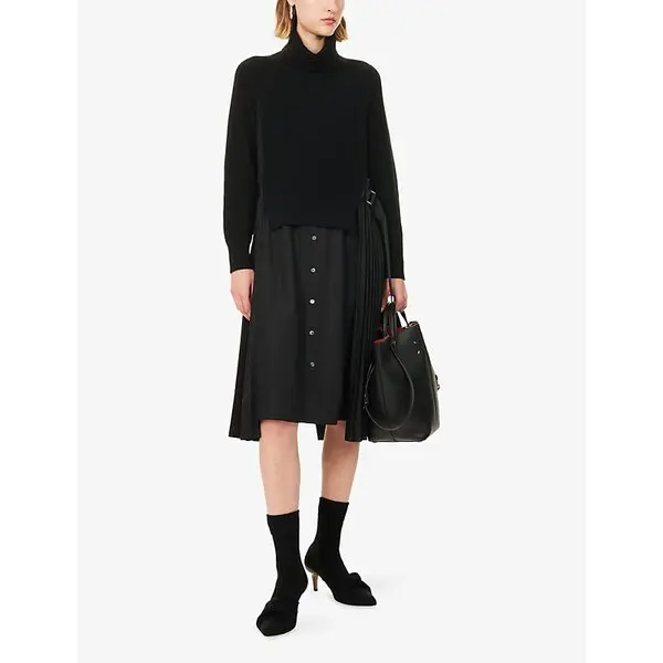 Sacai Sleeveless Wool-blend And Nylon Contrast Vest