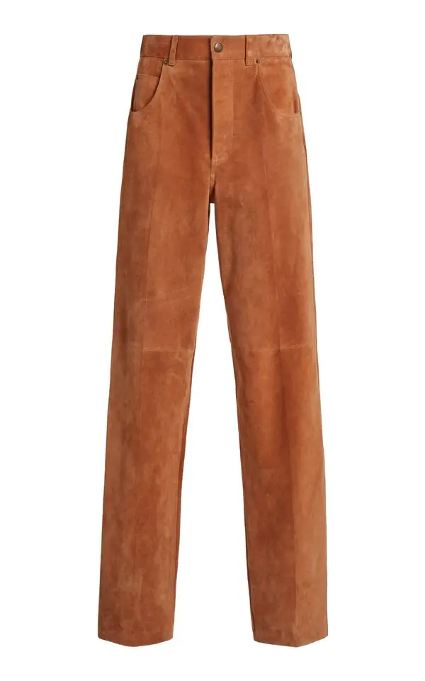 Chloé Suede Straight-leg Pants - Brown