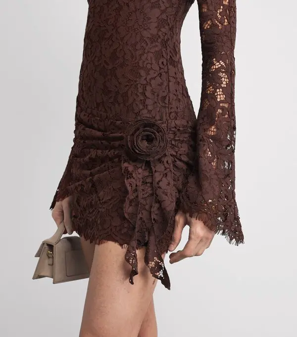 DE LA VALI Lace Bodita Mini Dress - Brown