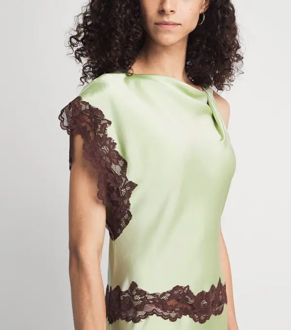 DE LA VALI Asymmetric Lace Trimmed Midi Dress - Green