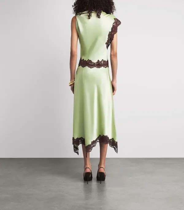 DE LA VALI Asymmetric Lace Trimmed Midi Dress - Green