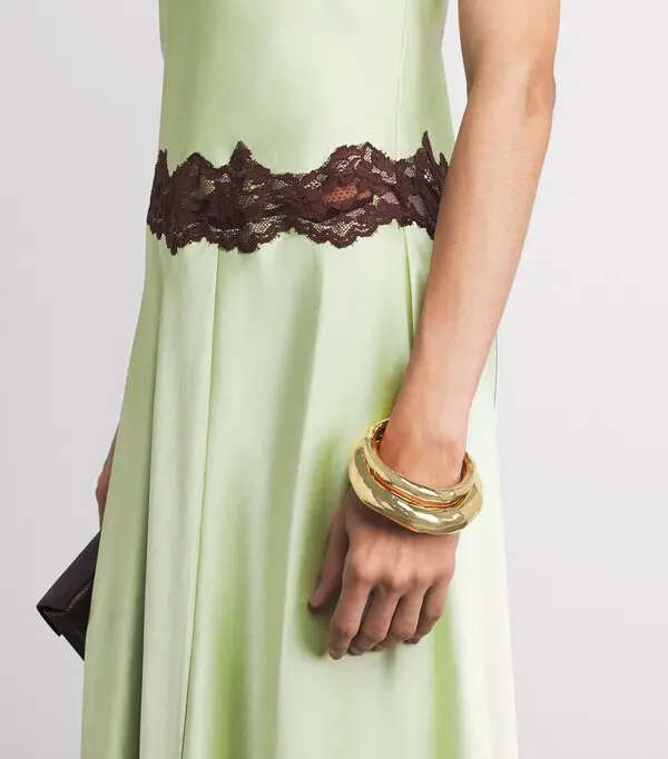 DE LA VALI Asymmetric Lace Trimmed Midi Dress - Green