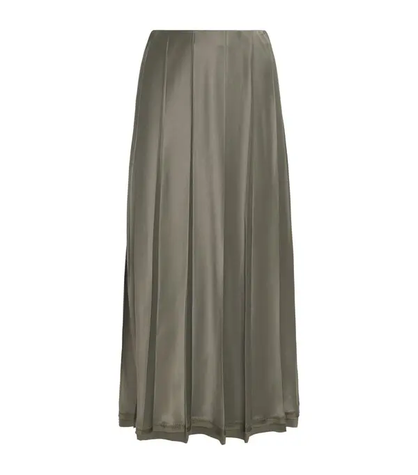 Vince Satin Pleated Midi Skirt - Green