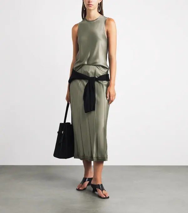 Vince Satin Pleated Midi Skirt