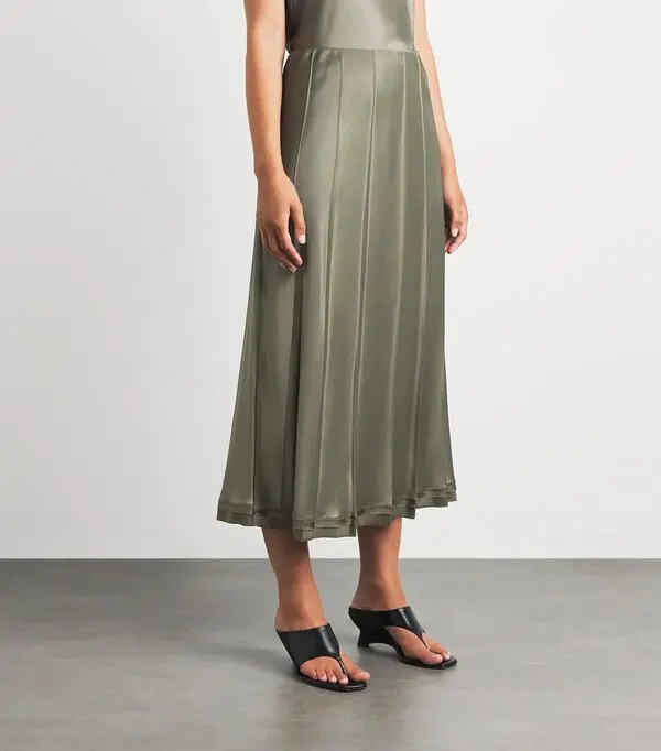 Vince Satin Pleated Midi Skirt