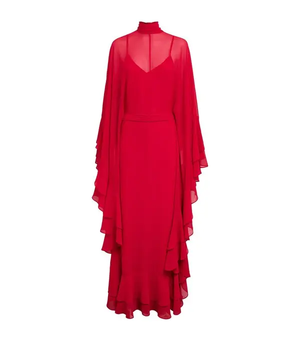 DE LA VALI Chiffon Socorro Maxi Dress - Red