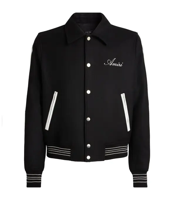 Amiri Wool Bones Varsity Jacket - Black