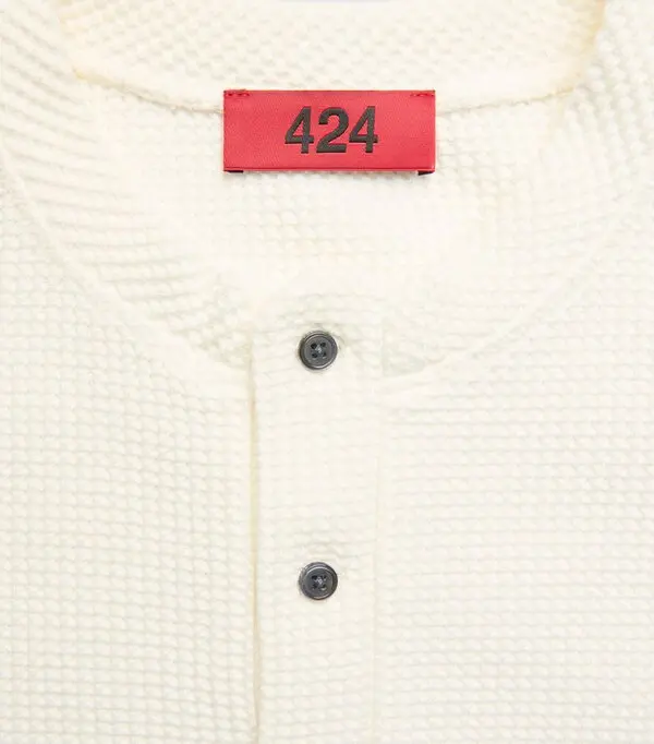 424 Waffle-knit Long-sleeve Henley Top