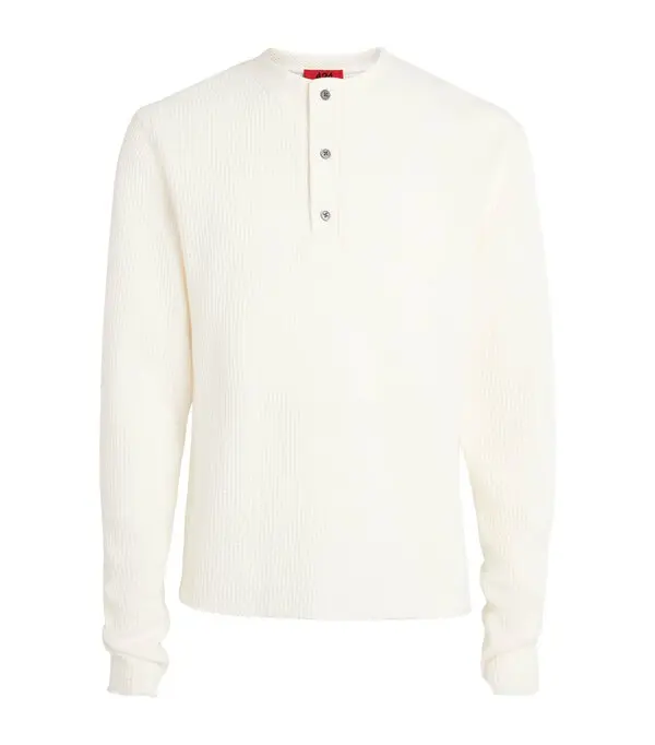 424 Waffle-knit Long-sleeve Henley Top