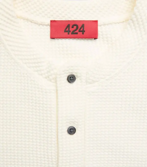 424 Waffle-knit Long-sleeve Henley Top