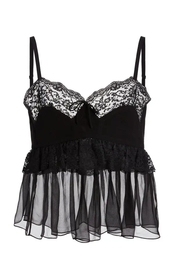 Chloé Lace-trimmed Silk Crepe De Chine Tank Top - Black