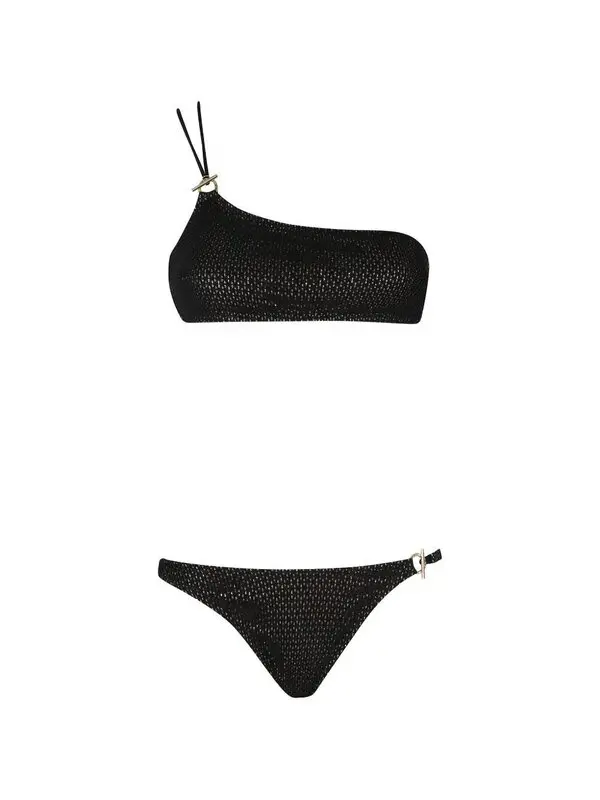 PIN-UP STARS Crochet-knit One-shoulder Bikini - Black