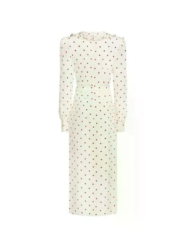 Alessandra Rich Polka-dot Ruffled Midi Dress - White