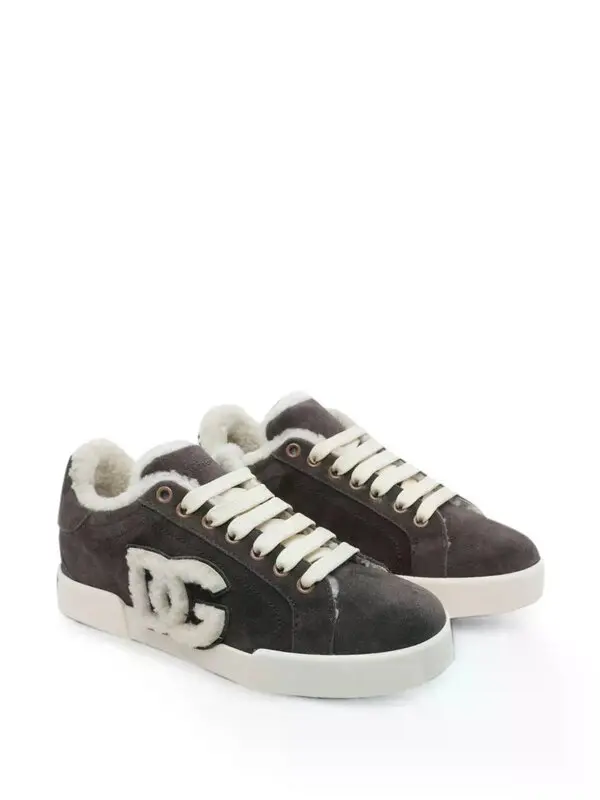 Dolce & Gabbana Dg Logo Shearling-trim Sneakers - Grey