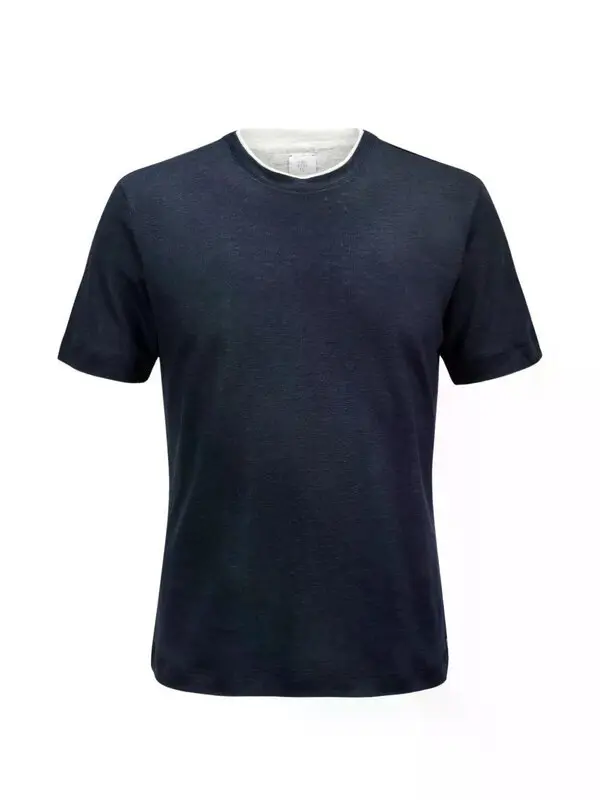 Eleventy Layered-neck Linen T-shirt - Blue