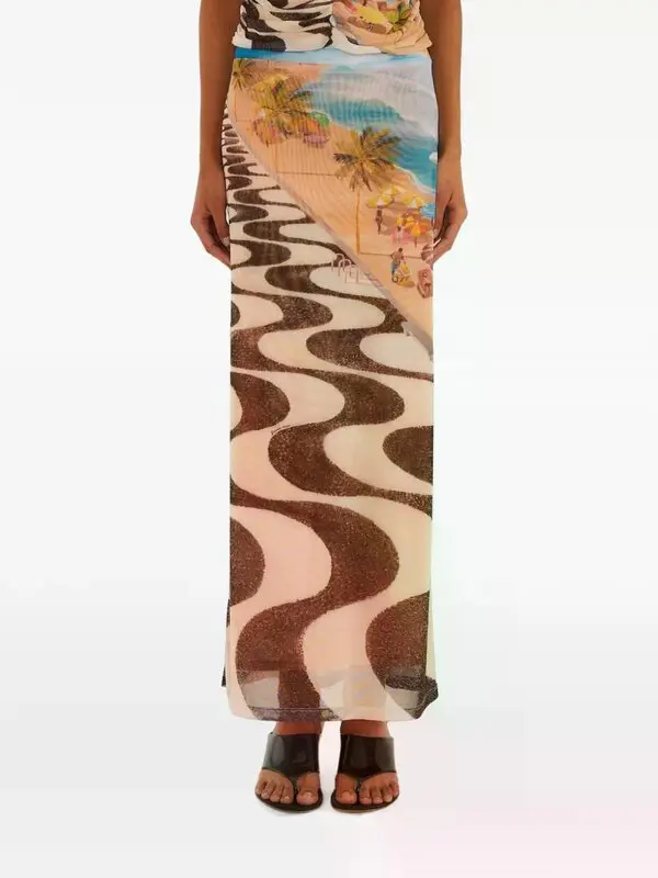Farm Rio Copacabana Graphic-print Mesh Maxi Skirt - Neutrals