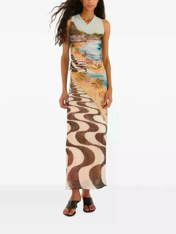 Farm Rio Copacabana Graphic Print Mesh Maxi Skirt
