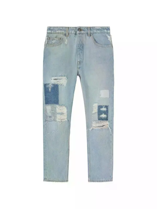 Palm Angels Distressed Patchwork Jeans - Blue