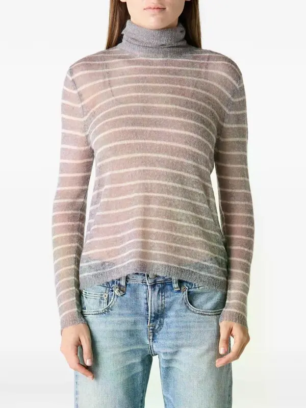 R13 Striped Turtleneck Top - Grey