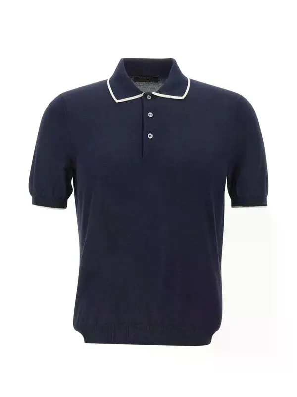 GRAN SASSO Contrasting-trim Cotton Polo Shirt - Blue
