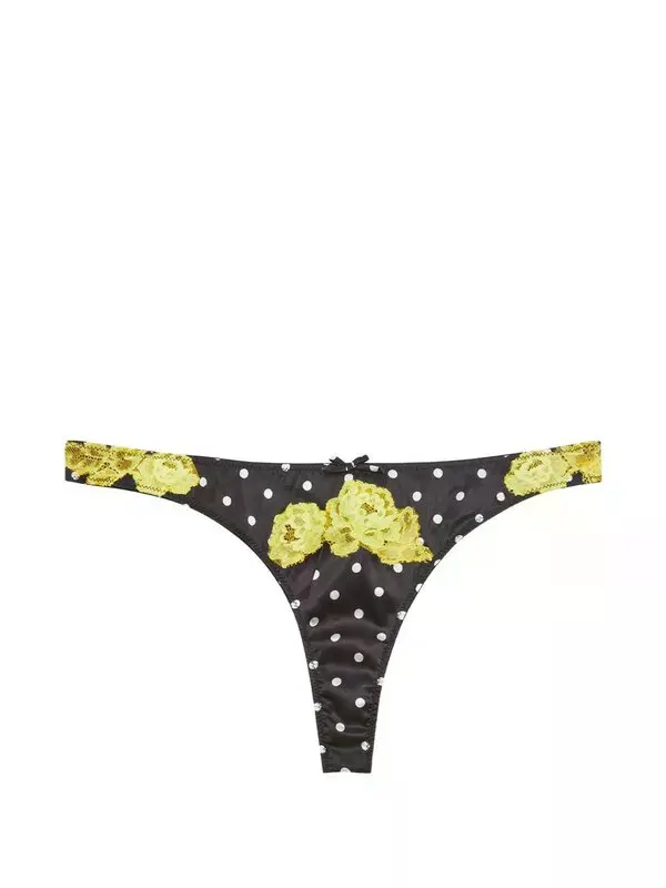 FLEUR DU MAL Juliet Lace-trim Polka-dot Thong - Black