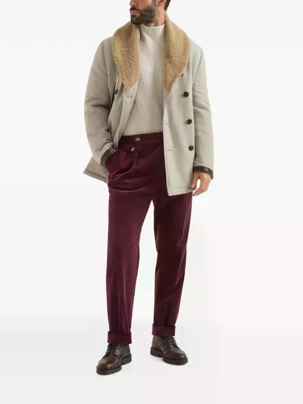 Brunello Cucinelli Wool And Cashmere Cavalry Coat With Thermore® Padding And Shearling Collar - Grey