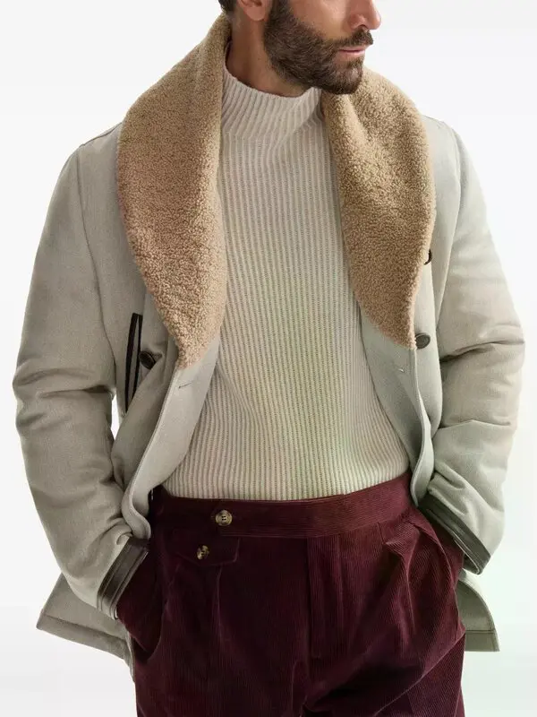 Brunello Cucinelli Wool And Cashmere Cavalry Coat With Thermore® Padding And Shearling Collar