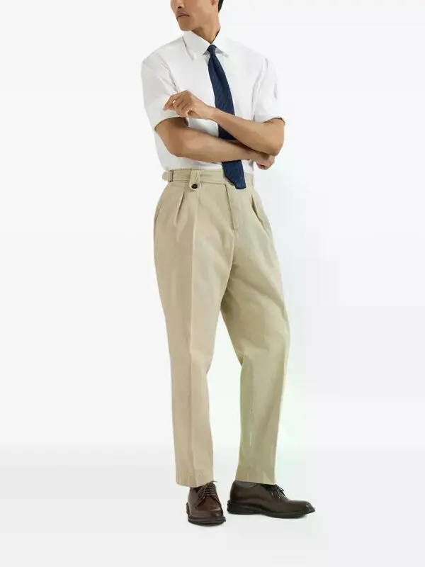 Brunello Cucinelli Cotton Chevron Trousers With Double Pleats And Waist Tabs - Neutrals