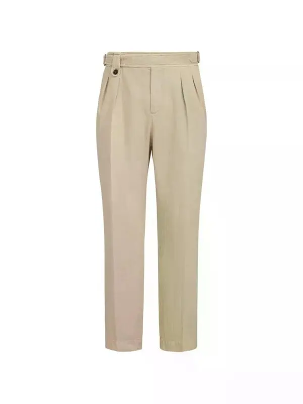 Brunello Cucinelli Cotton Chevron Trousers With Double Pleats And Waist Tabs - Neutrals