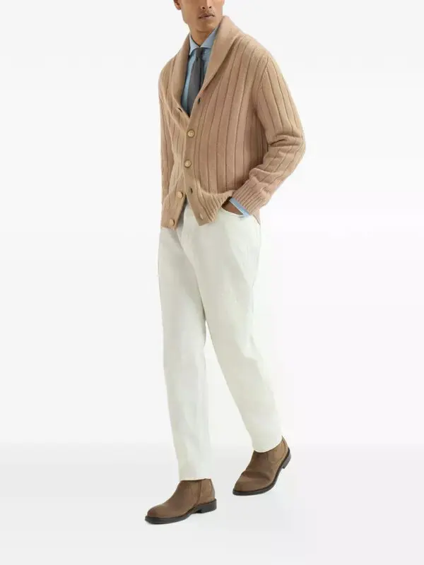 Brunello Cucinelli Cashmere Ribbed Cardigan - Neutrals