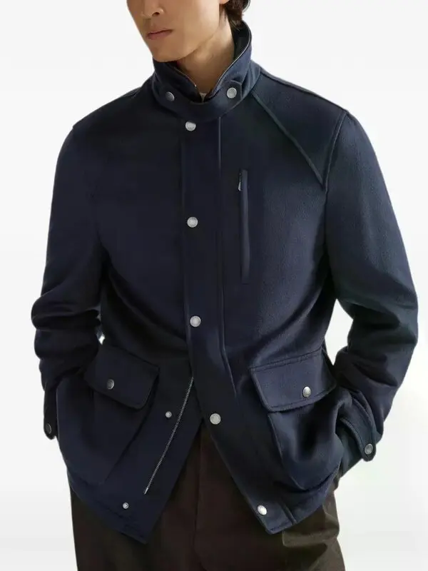 Brunello Cucinelli Virgin Wool Cloth Field Jacket With Nappa Leather Inserts