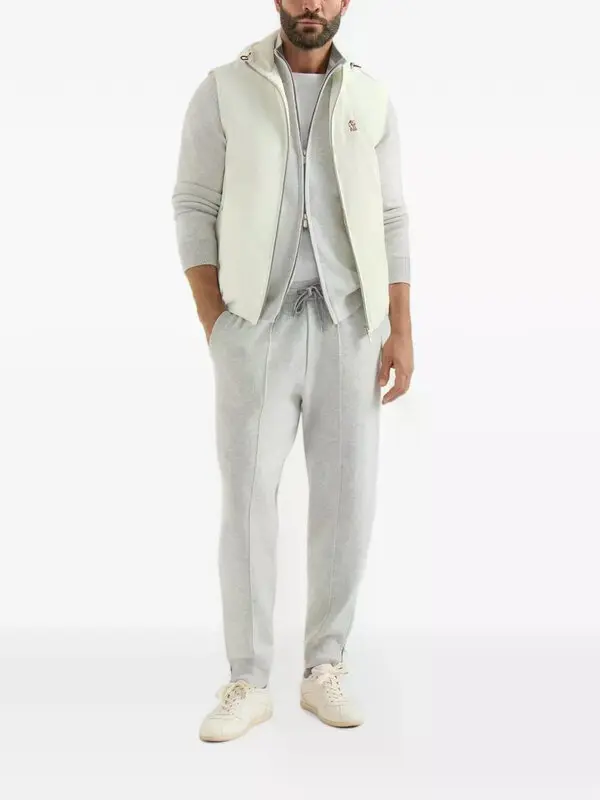 Brunello Cucinelli Cashmere Double Knit Cardigan With Zipper And Logo - Grey