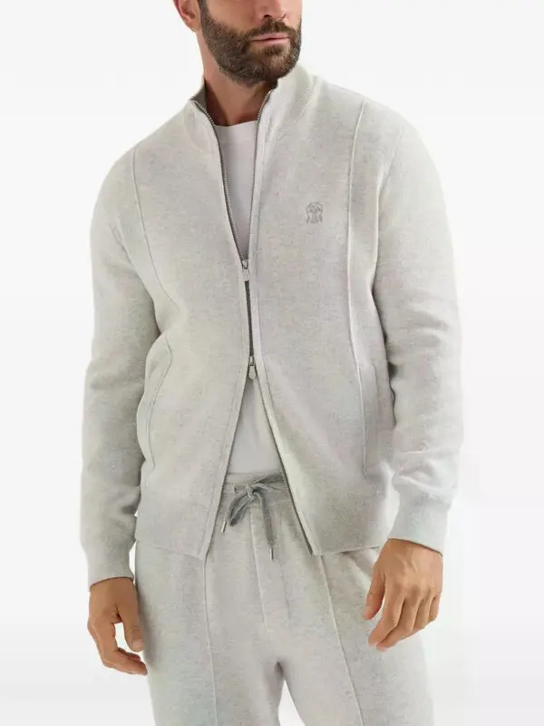 Brunello Cucinelli Cashmere Double Knit Cardigan With Zipper And Logo