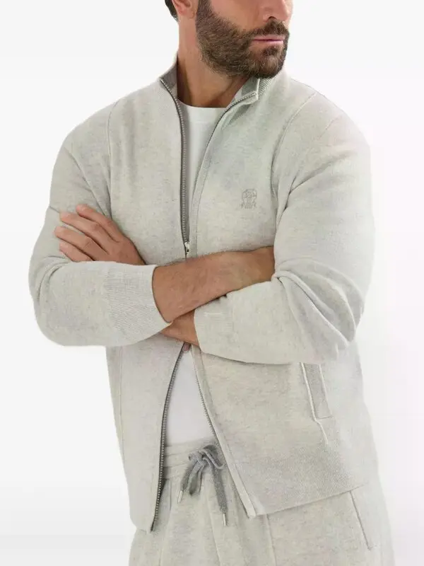 Brunello Cucinelli Cashmere Double Knit Cardigan With Zipper And Logo