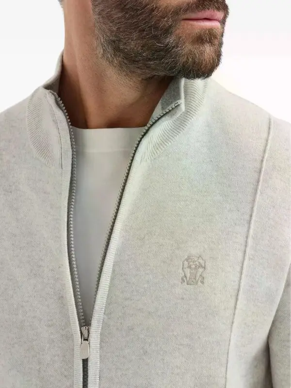 Brunello Cucinelli Cashmere Double Knit Cardigan With Zipper And Logo