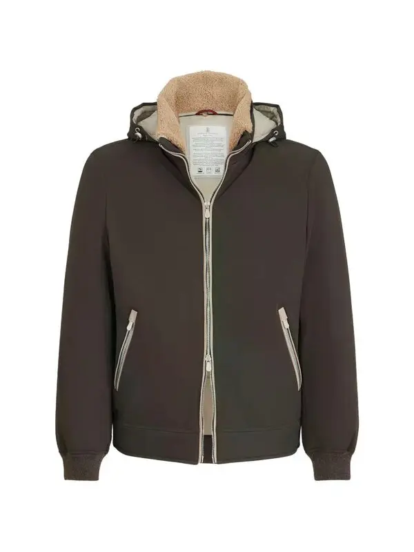Brunello Cucinelli Stretch Bonded Nylon Down Jacket With Detachable Hood - Brown