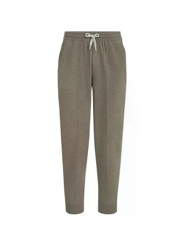 Brunello Cucinelli Cashmere Double Knit Trousers With Crête Detail And Elasticated Zipper Cuffs - Green