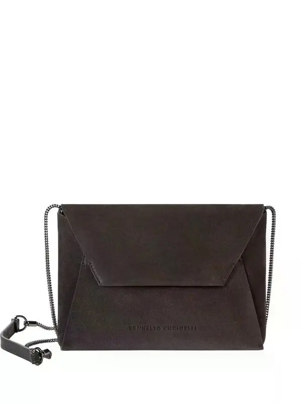 Brunello Cucinelli Duo Pochette In Suede With Precious Chain - Brown