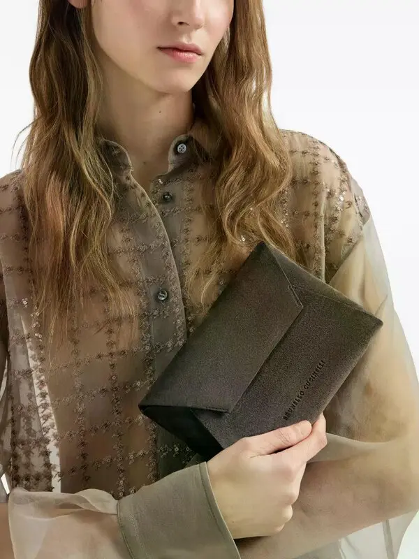 Brunello Cucinelli Duo Pochette In Suede With Precious Chain - Brown